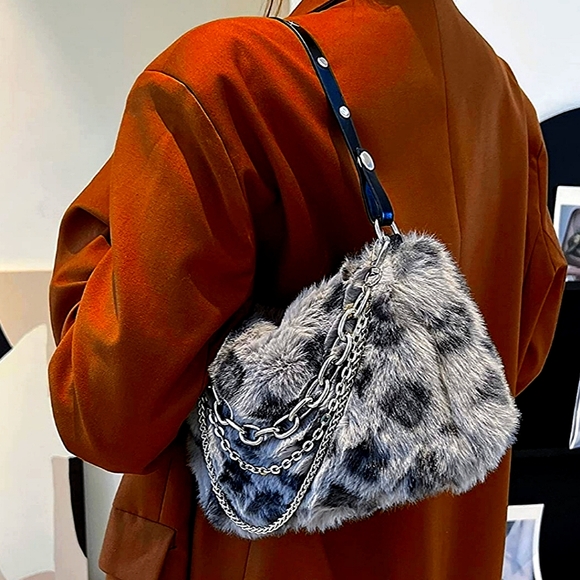 Boutique Emmé | Bags | Furry Monogram Layered Chain Link Luxury Bag ...